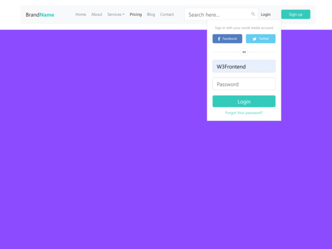 Bootstrap Navbar with Login and Signup Form - W3Frontend