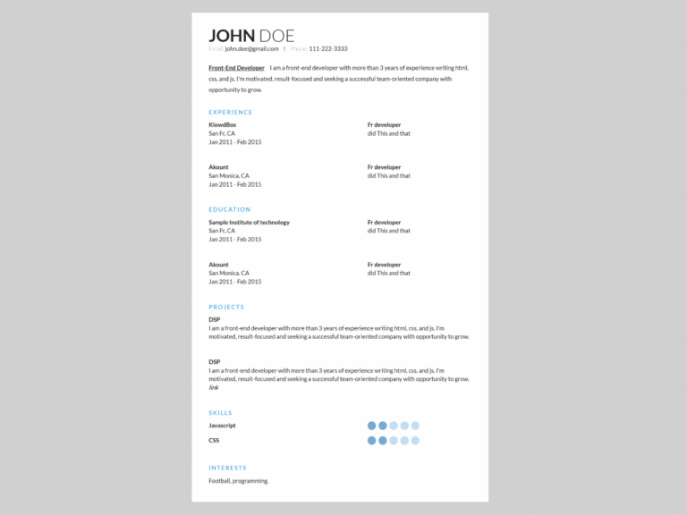 Resume in HTML and CSS with Source Code - W3Frontend