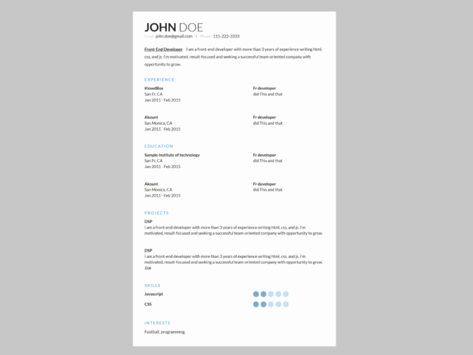 Simple CV in HTML with Source Code - W3Frontend