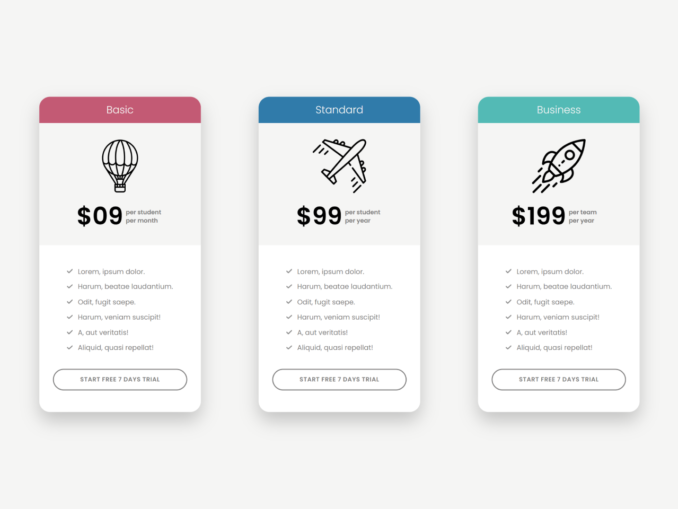 CSS Subscription Pricing Table - W3Frontend